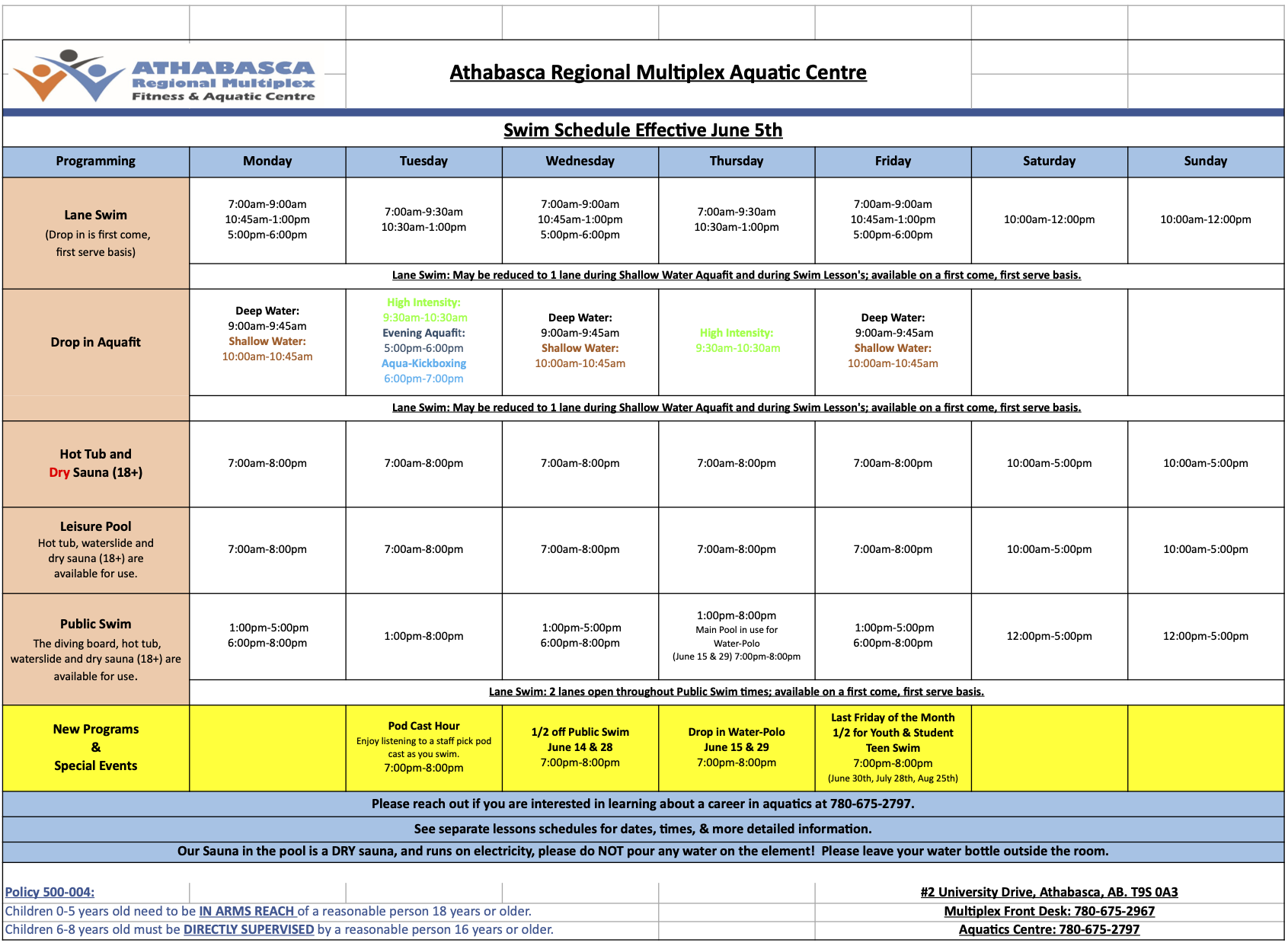 Swimming Programs & Schedules | Athabasca Regional Multiplex