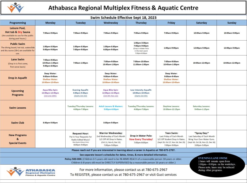 Swimming Programs & Schedules | Athabasca Regional Multiplex
