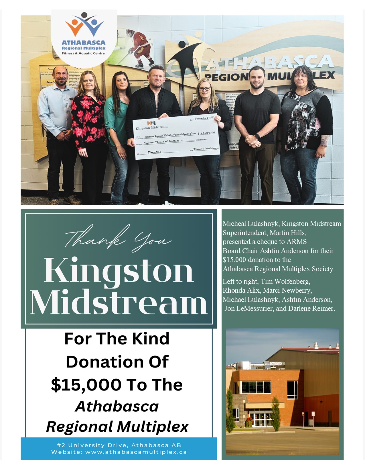 Thank you, Kingston Midstream - Athabasca Regional Multiplex